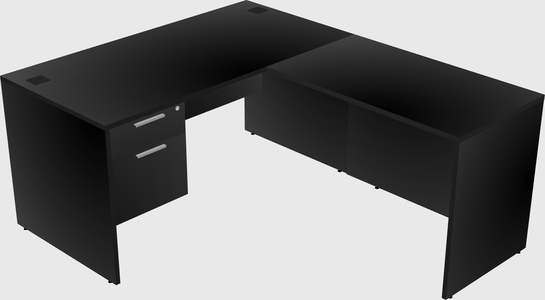 Slick Black L-shaped Office Desk With Cabinet - Officestock
