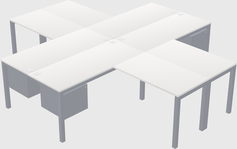 White Shared Rectangular Office Desk + Desk Divider For 4 Persons ...