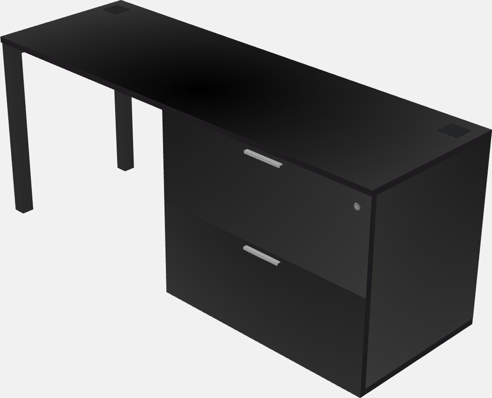 Black Rectangular Office Desk With 2 Drawer Lateral File Cabinet ...