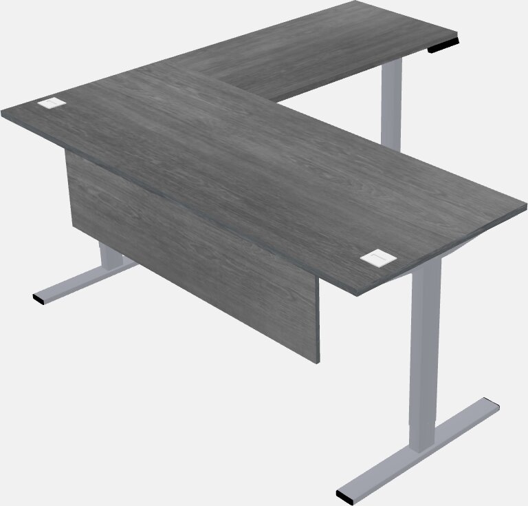 Grey L-shaped Height Adjustable Sit-to-Stand Desk + Modesty Panel ...