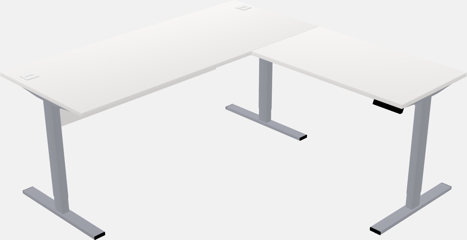 White L-shaped Height Adjustable Sit-to-Stand Desk + Modesty Panel ...