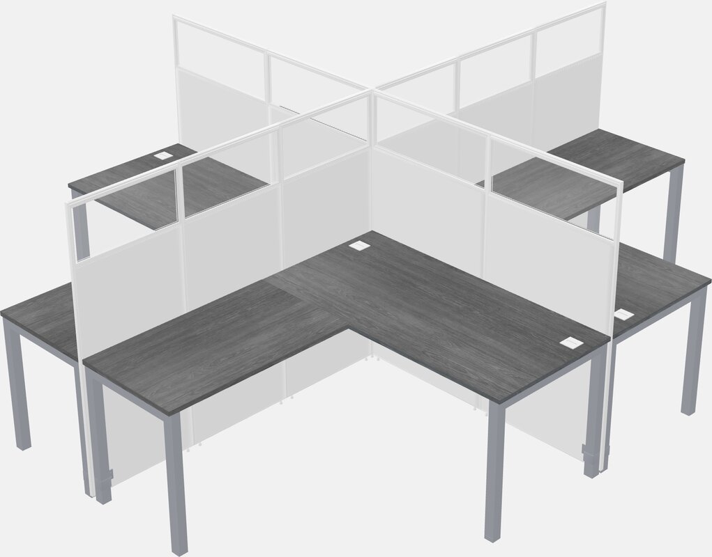 Grey L-shaped Quad Office Cubicles - Officestock