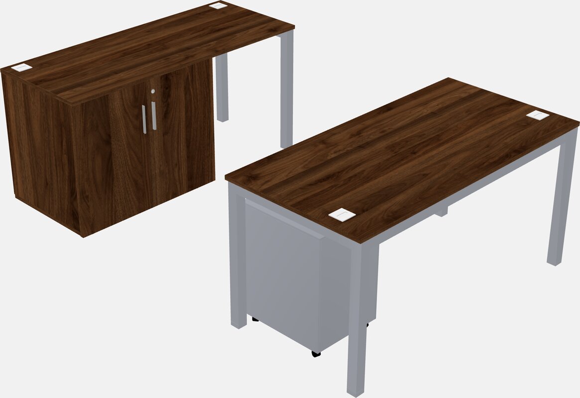 Columbia Walnut Parallel Office Desk With Cabinet + Mobile Drawers ...