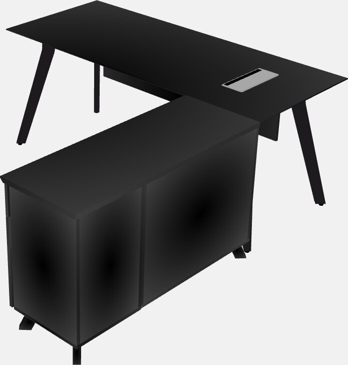 Slick Black L-shaped Office Desk With Cabinet - Officestock