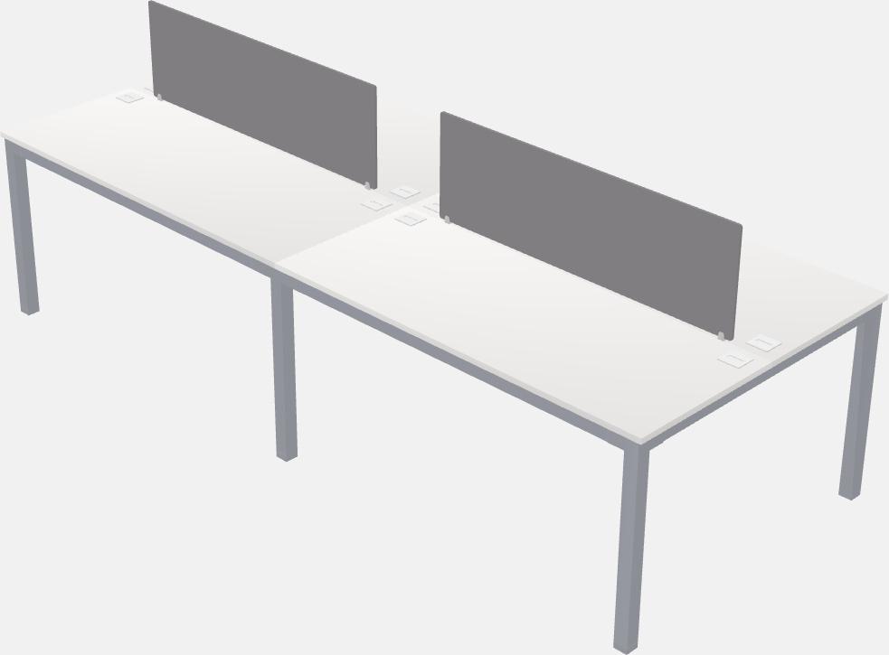 White Shared Rectangular Office Desk + Desk Divider For 4 Persons ...