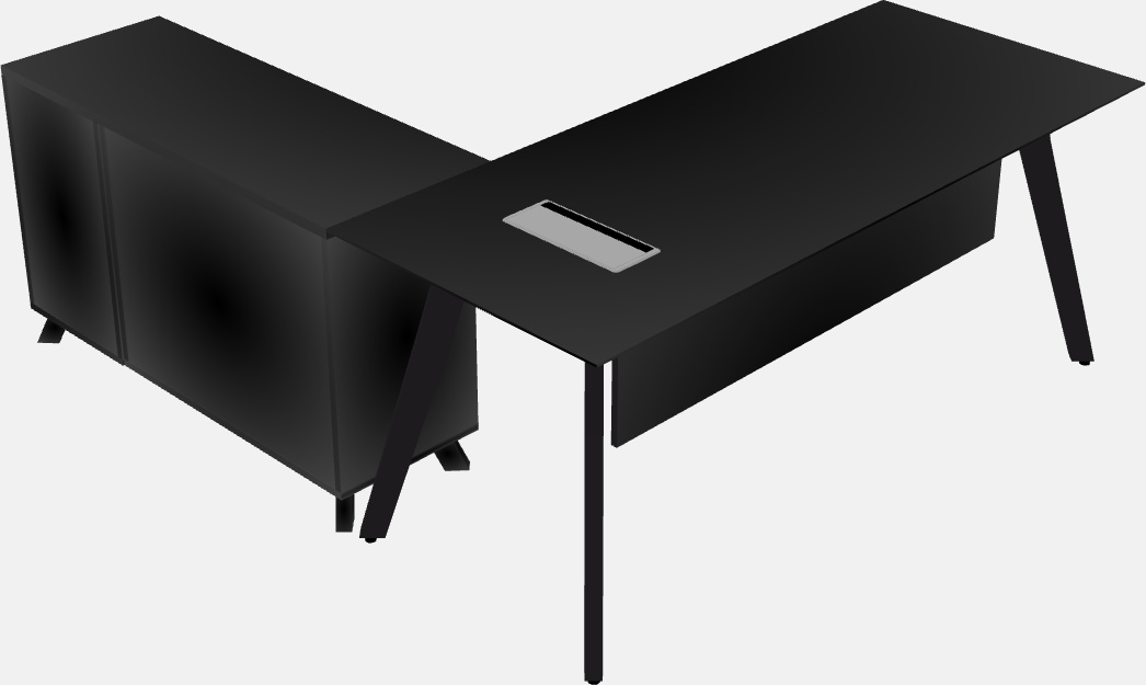 Slick Black L-shaped Office Desk With Cabinet - Officestock