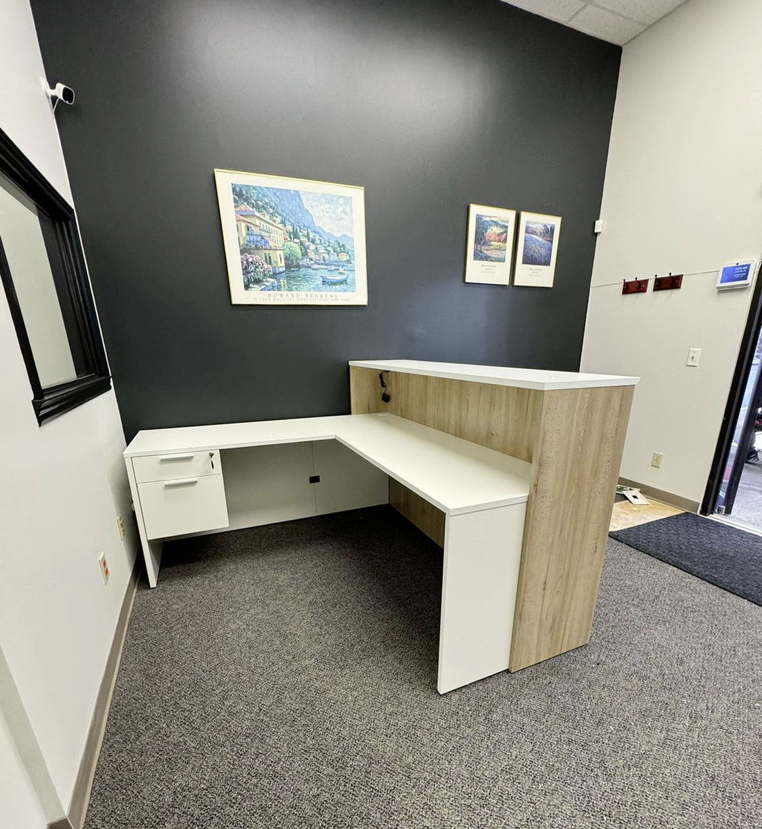 Slick White L-shaped Reception Desk With Hanging Drawers - Officestock