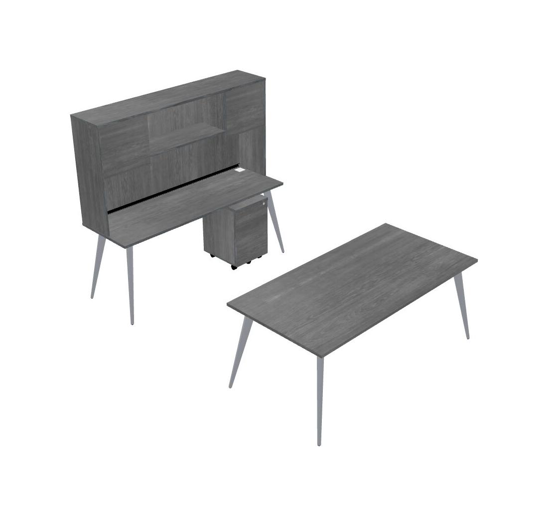 Grey Parallel Office Desk With Mobile Drawers Plus Hutch - Officestock