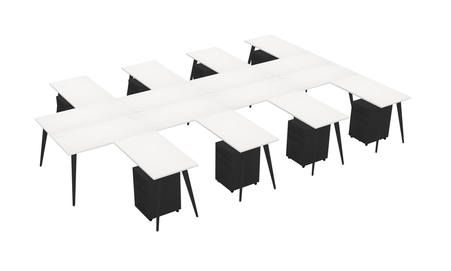 White Shared L-shaped Office Desk With Metal Mobile Drawers - Officestock