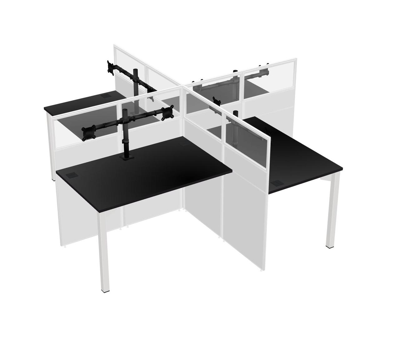 Black Quad Cubicle Workstations For 4 + Monitor Arm (double Arms ...
