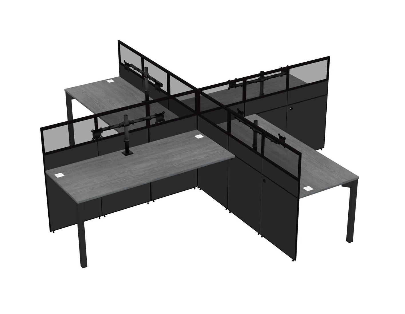 Grey Quad Cubicle Workstations For 4 + Monitor Arm (double Arms ...