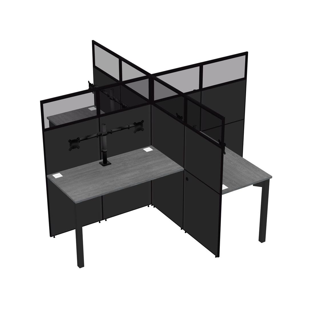 Grey Quad Cubicle Workstations For 4 + Monitor Arm (double Arms ...